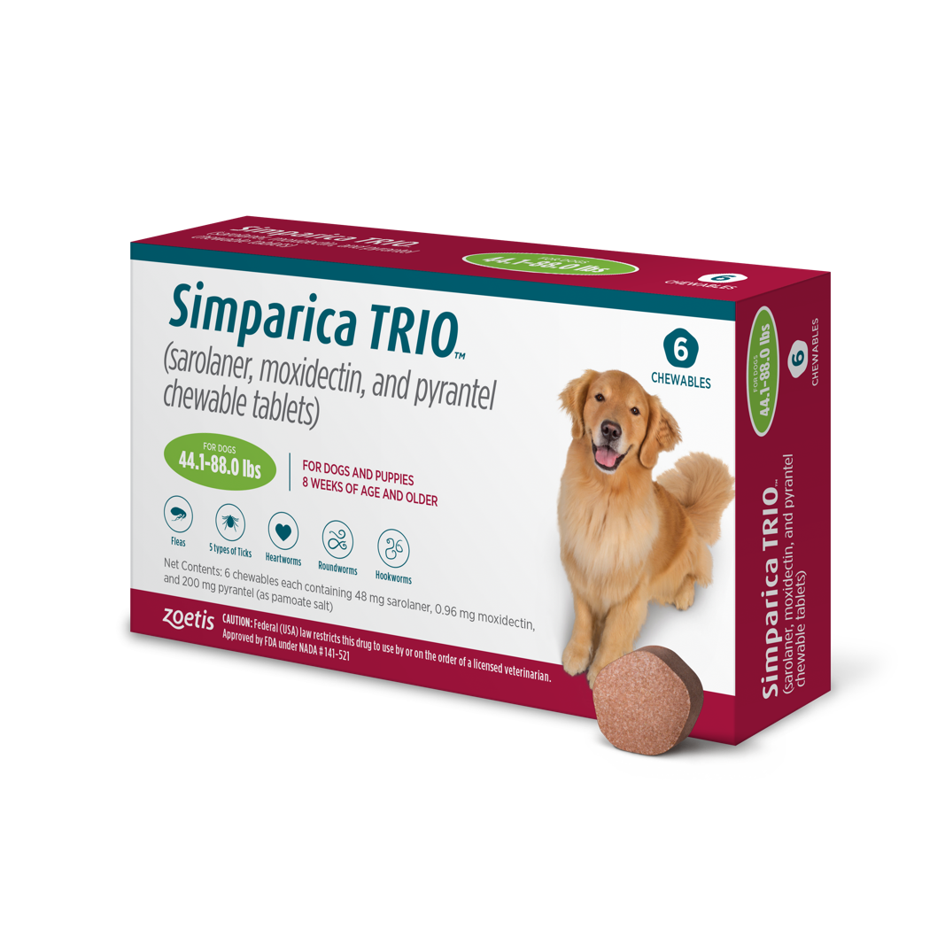 Simparica Trio Triple Protection Ticks Fleas Worms One Chewable tablet ...